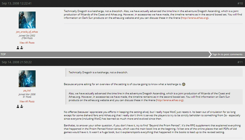 Old thread on Wizards forums - Setting - Arena