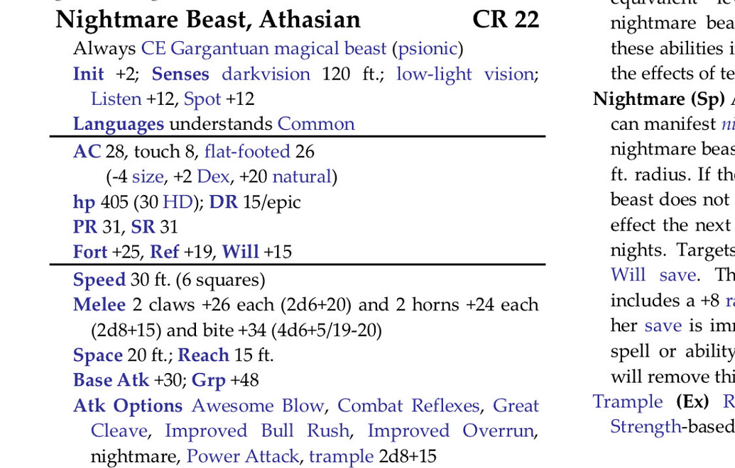 NIghtmare Beast Size Discrepency - 3rd Edition D&D or Pathfinder - Arena